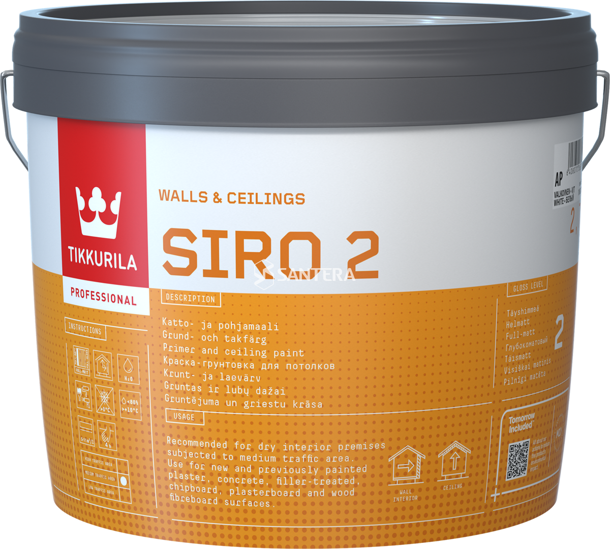 Dažai TIKKURILA Siro 2, AP bazė, balti, visiškai matiniai, 2.7 l